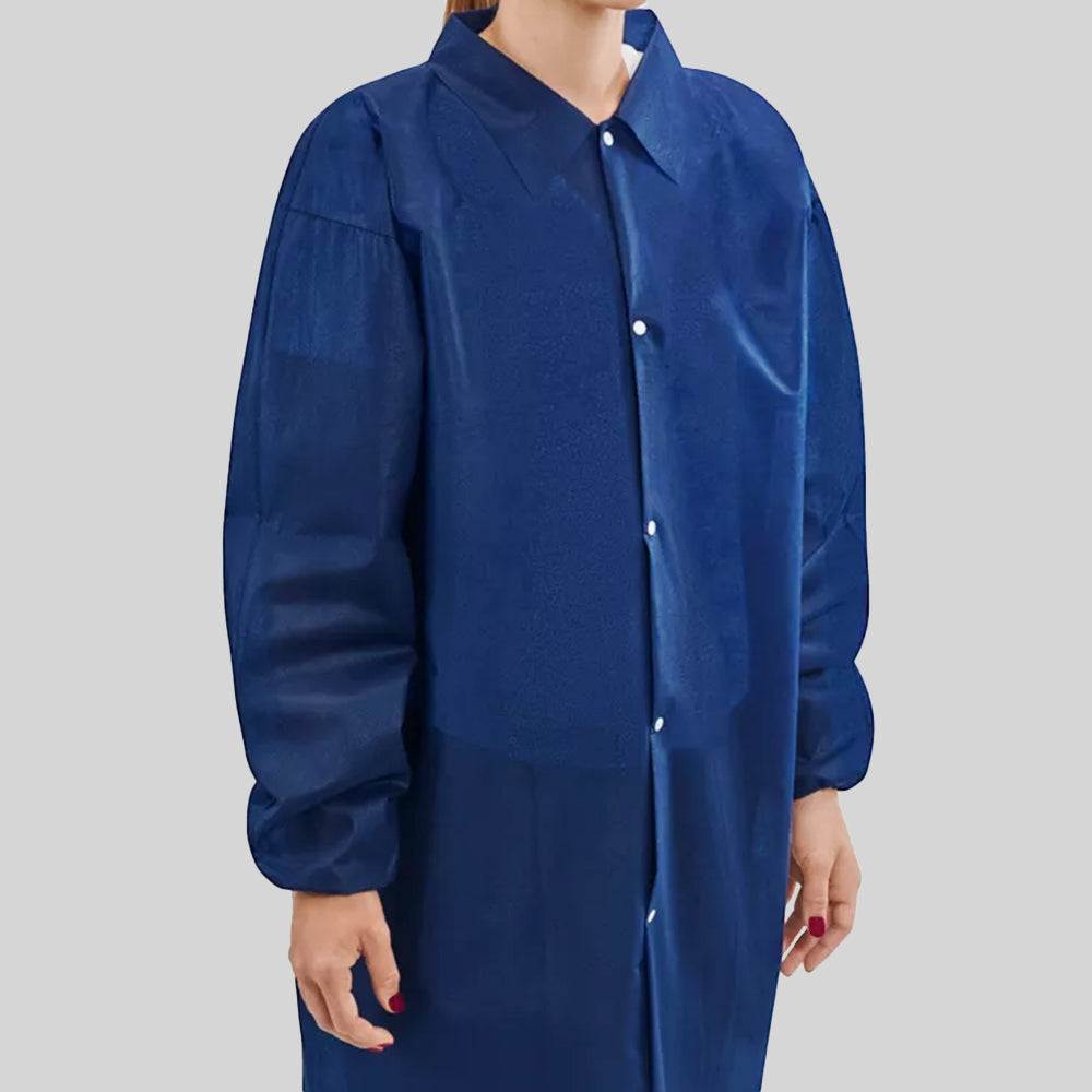 Uline Navy Polypropylene Lab Coats - Snap Front, No Pockets, Latex Fre ...