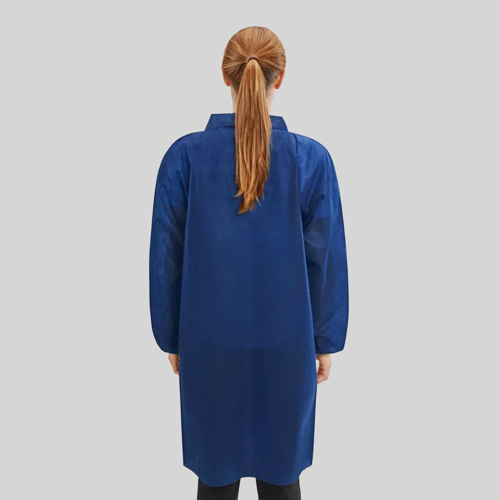 Uline Navy Polypropylene Lab Coats - Snap Front, No Pockets, Latex Fre ...